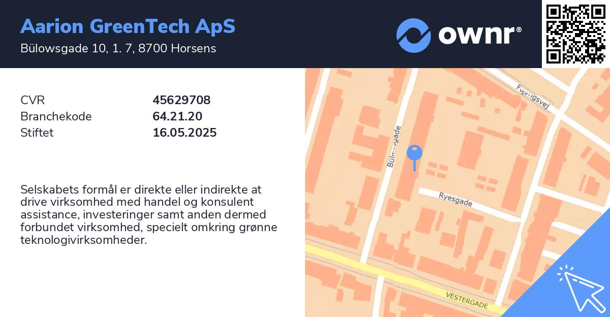 Aarion GreenTech ApS - Se overskud, ejere, tidslinje og regnskaber - ownr®