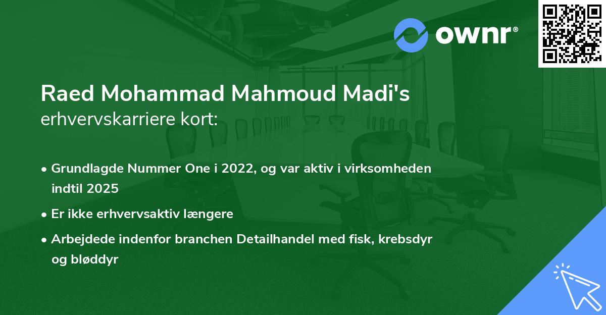 Raed Mohammad Mahmoud Madi har 1 erhvervsrolle » Er bosat i Danmark - ownr®