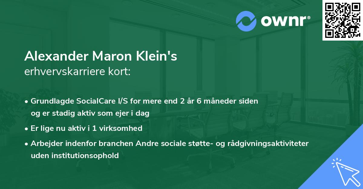 Alexander Maron Klein har 1 erhvervsrolle » Er bosat i Starup - ownr®