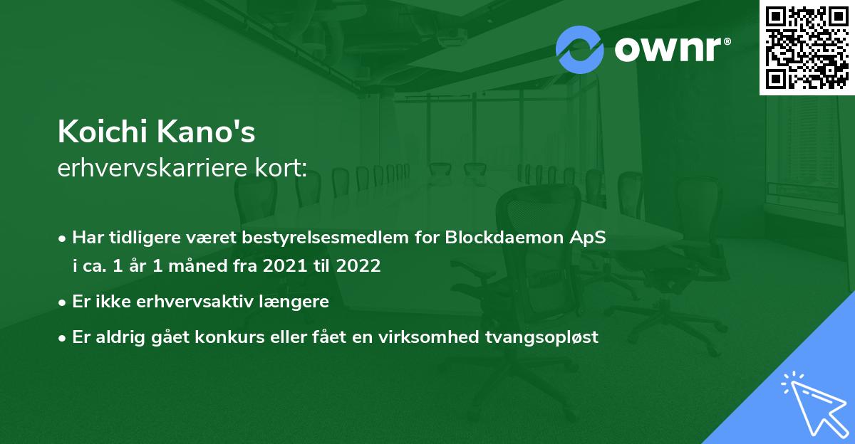 Koichi Kano har 0 erhvervsroller » Er bosat i udlandet - ownr®