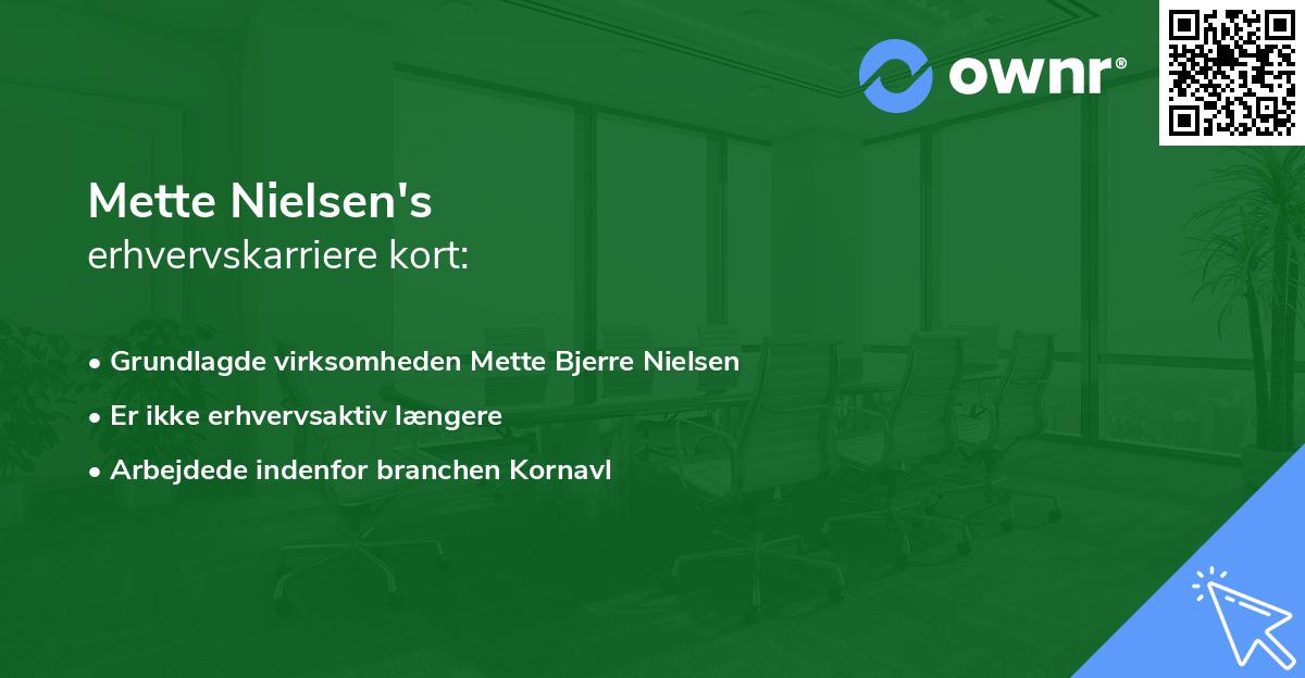 Mette Nielsen har 0 erhvervsroller » Er bosat i Danmark - ownr®