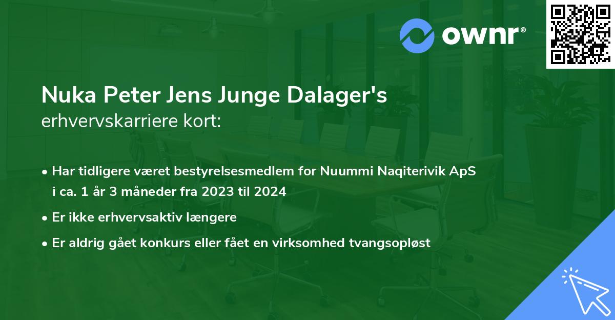 Nuka Peter Jens Junge Dalager har 1 erhvervsrolle » Er bosat i udlandet - ownr®