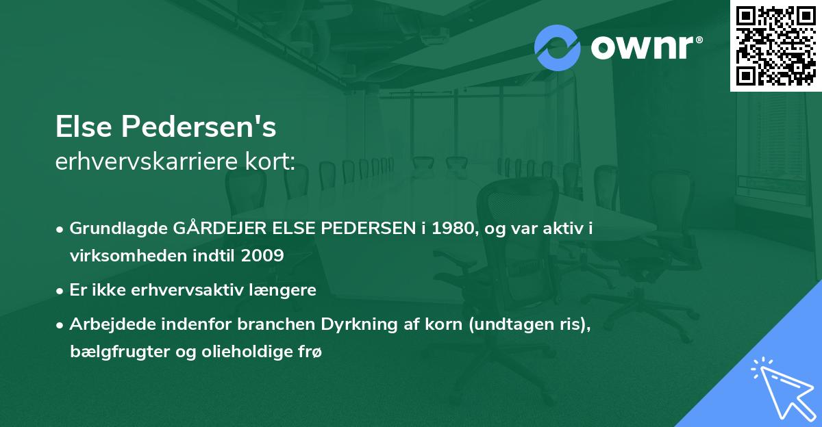 Else Pedersen har 0 erhvervsroller » Er bosat i Danmark - ownr®