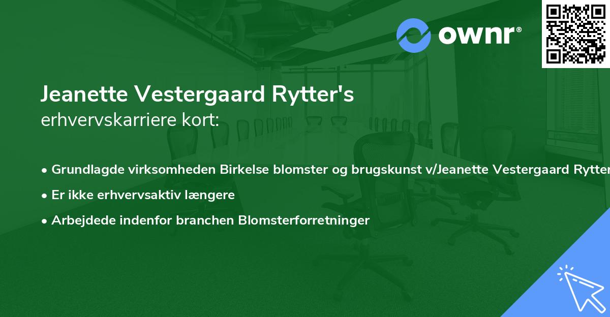 Jeanette Vestergaard Rytter har 0 erhvervsroller » Er bosat i Danmark ...