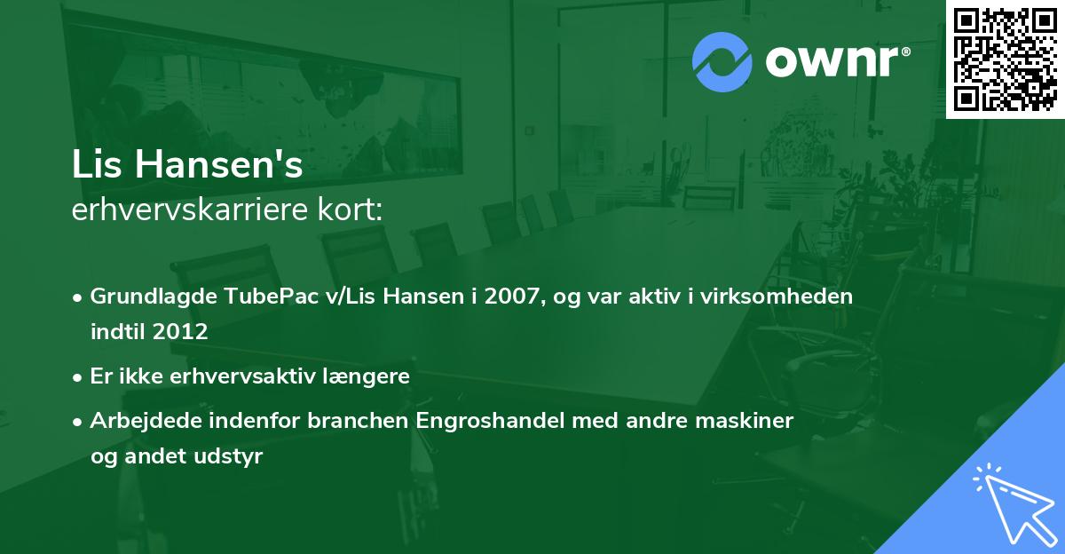 Lis Hansen har 0 erhvervsroller » Er bosat i Danmark - ownr®