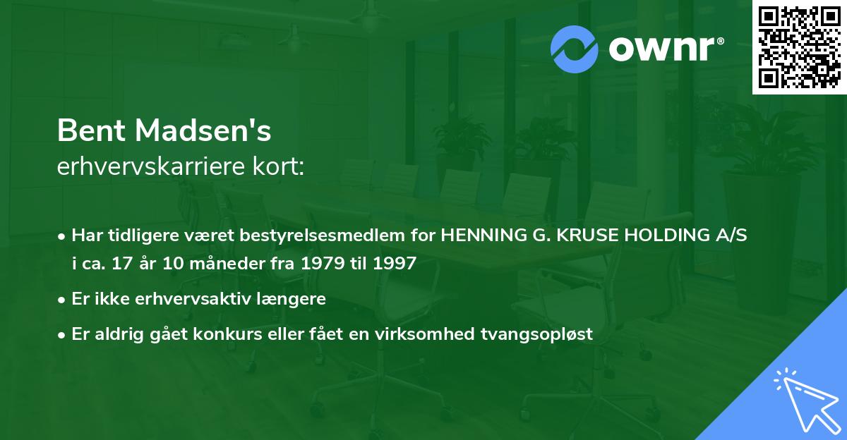 Bent Madsen har 0 erhvervsroller » Er bosat i Danmark - ownr®